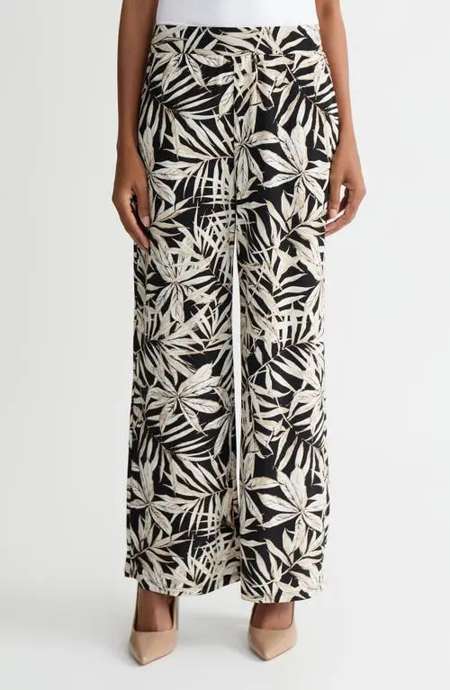KASPER Printed Wide Leg Pants - Black Multi