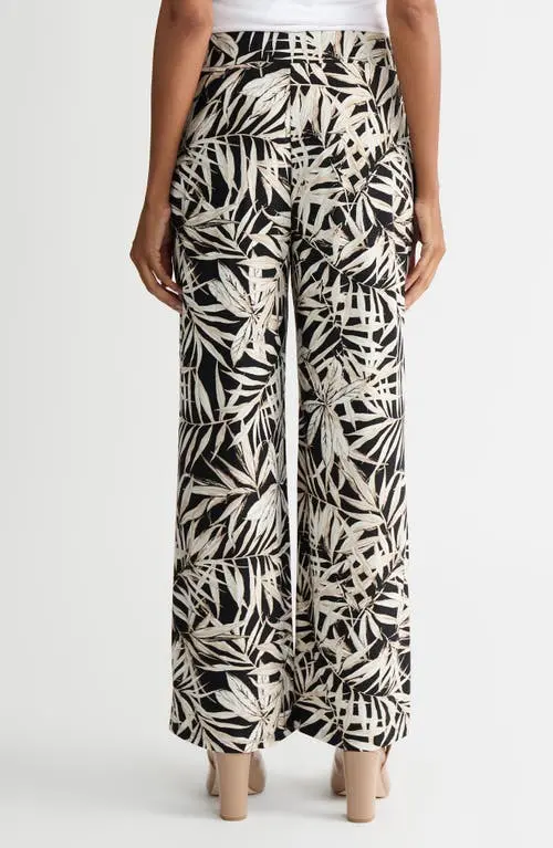 KASPER Printed Wide Leg Pants - Black Multi