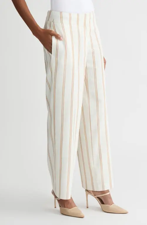 KASPER Ava Wide Leg Pants - White Stripe