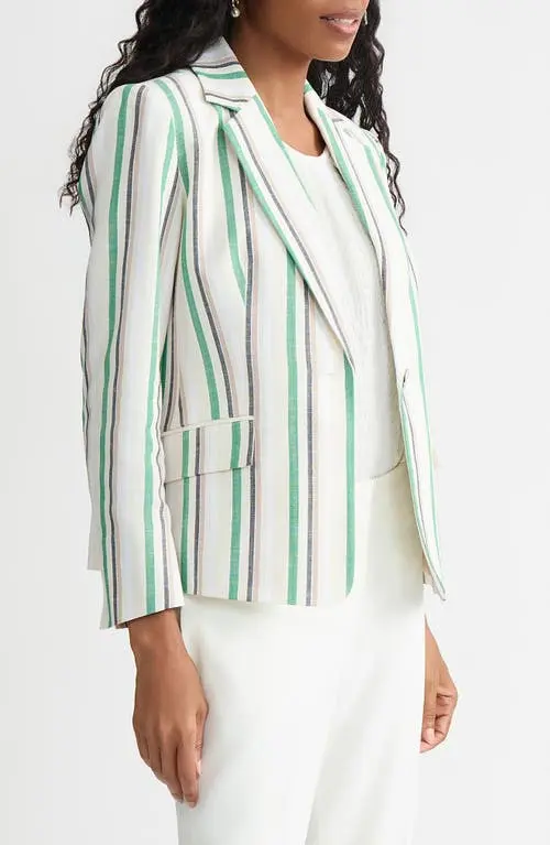 KASPER Stripe One-button Blazer - Lush Green Multi