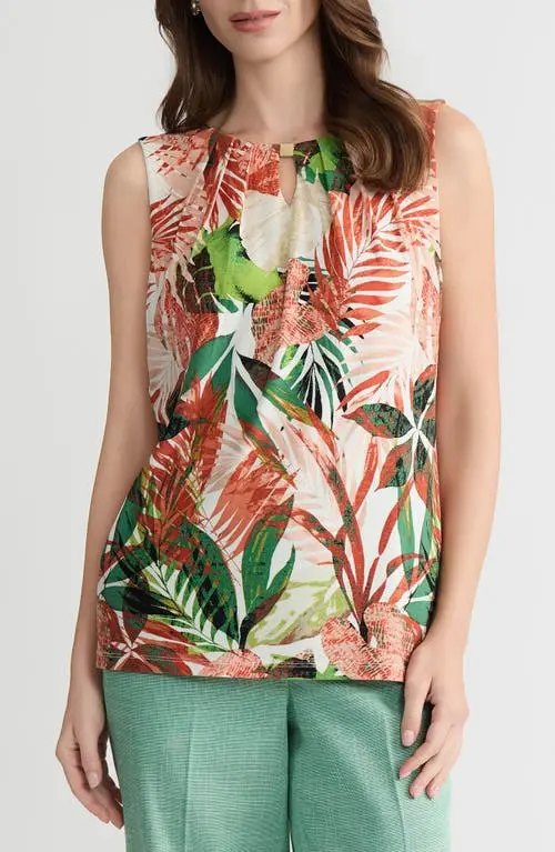 KASPER Hardware Keyhole Cap Sleeve Printed Top