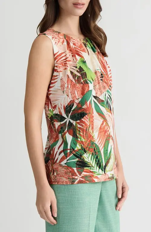 KASPER Hardware Keyhole Cap Sleeve Printed Top