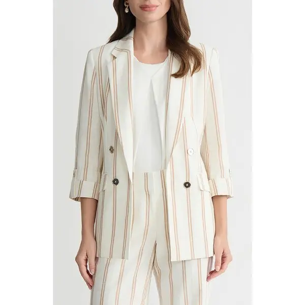 KASPER Striped Open Front Blazer - Vanilla Ice/toasted White
