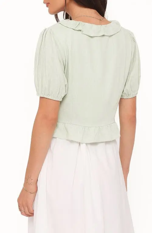 PETAL & PUP Tie Front Puff Sleeve Crop Top - Sage
