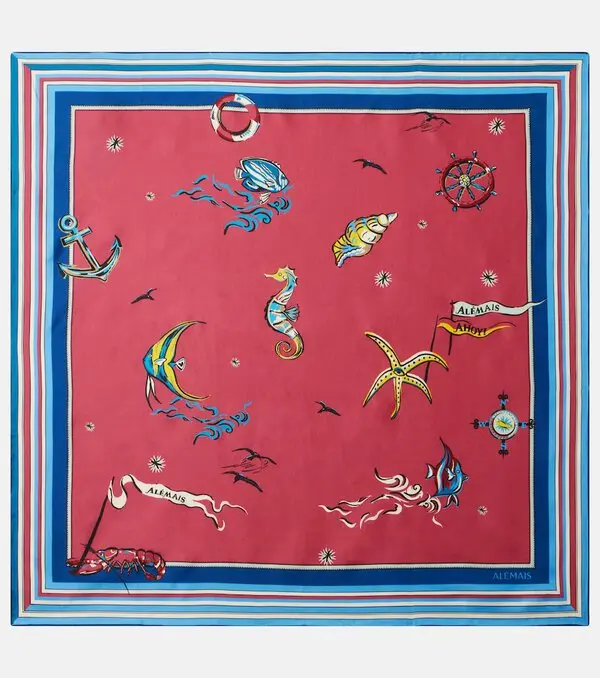 ALEMAIS Printed Silk Twill Scarf - Red