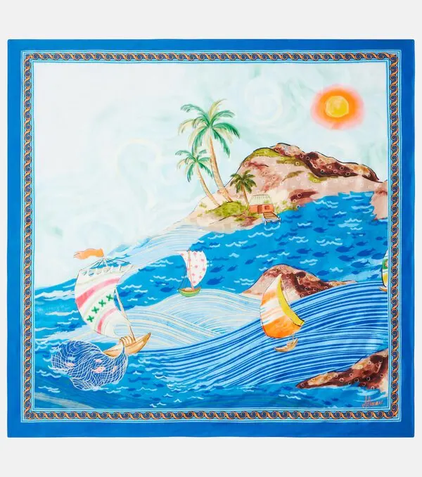 ALEMAIS Printed Silk Twill Scarf - Blue