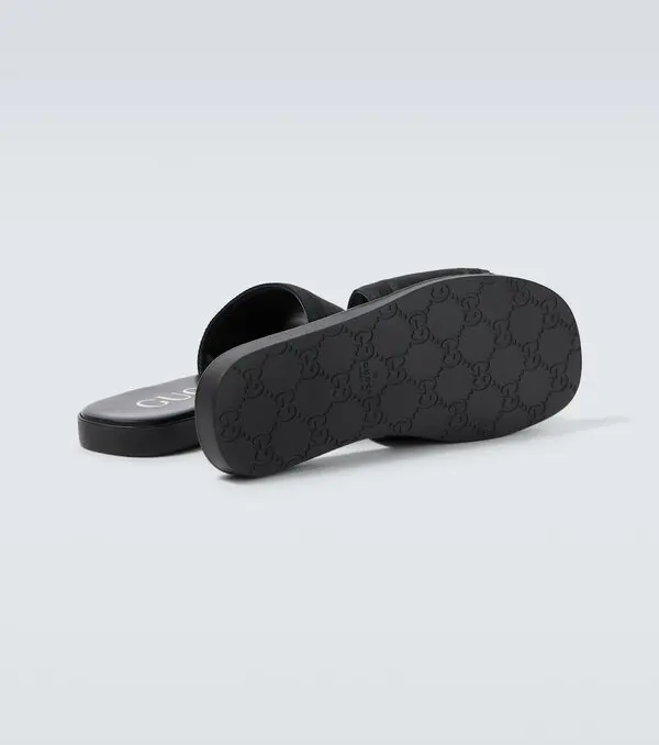 Gucci Canvas And Leather Slides - Black