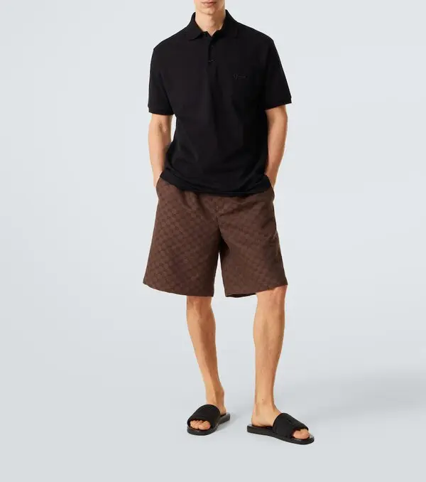 Gucci Canvas And Leather Slides - Black