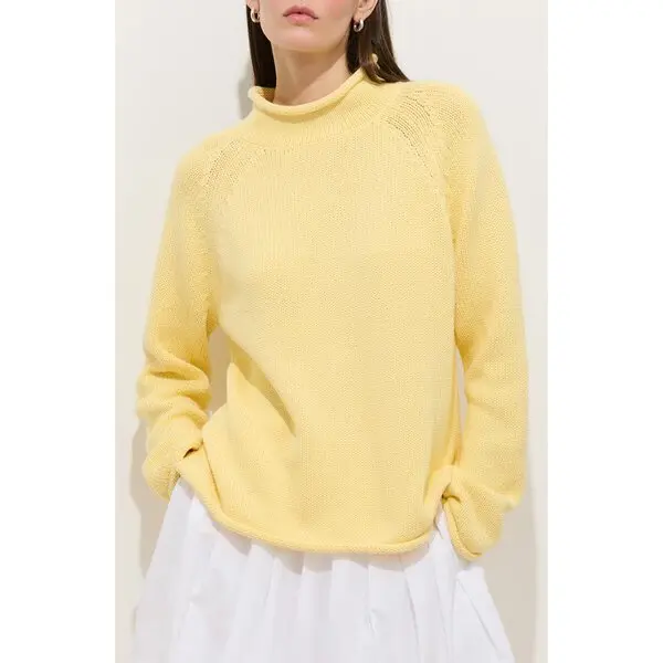 ALEX MILL Eastport Roll Trim Long Sleeve Sweater - Double Cream