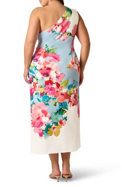 Adrianna Papell Print One-shoulder Gown
