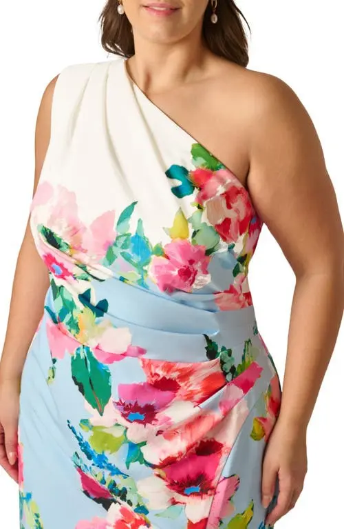 Adrianna Papell Print One-shoulder Gown