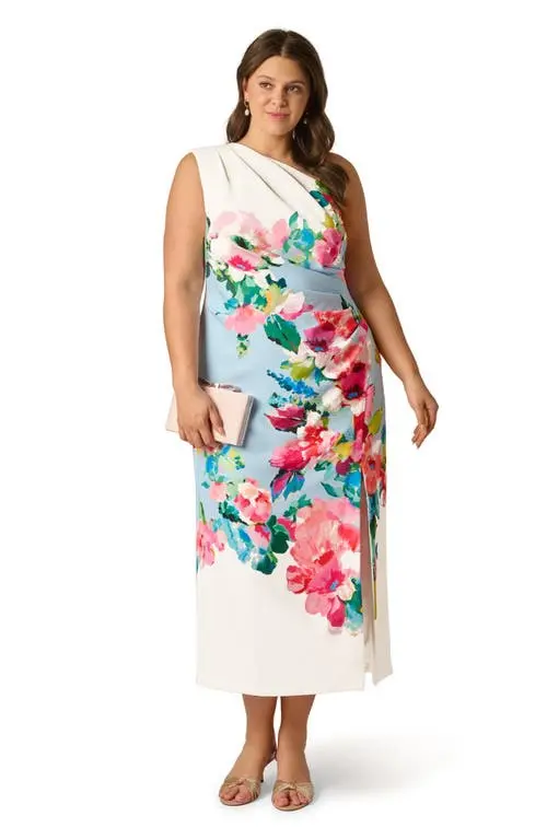 Adrianna Papell Print One-shoulder Gown