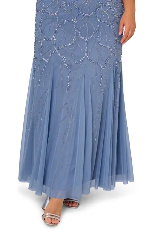 Adrianna Papell Beaded Mesh Gown