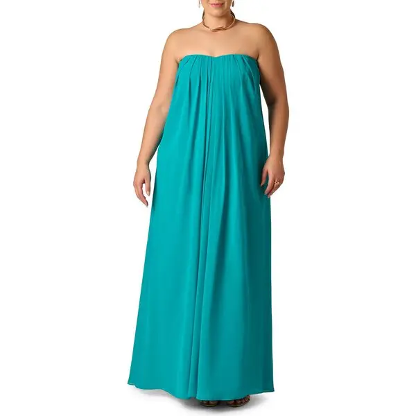 Adrianna Papell Strapless Chiffon Gown - Turquoise