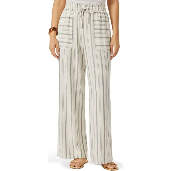Splendid Stella Stripe Linen Blend Paperbag Pants - Eucalyptus Green/white
