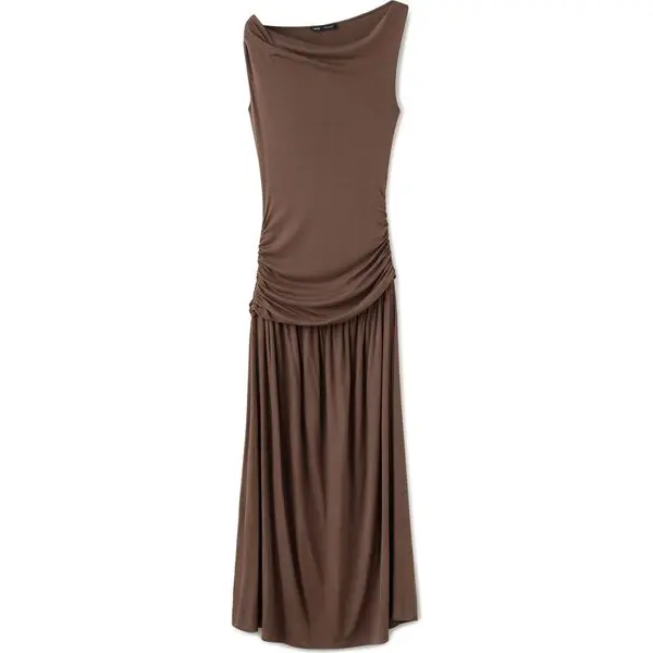 Mango Asymmetric Gather Maxi Dress - Brown