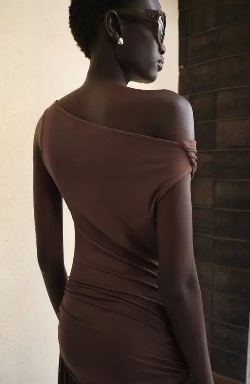 Mango Asymmetric Gather Maxi Dress - Brown