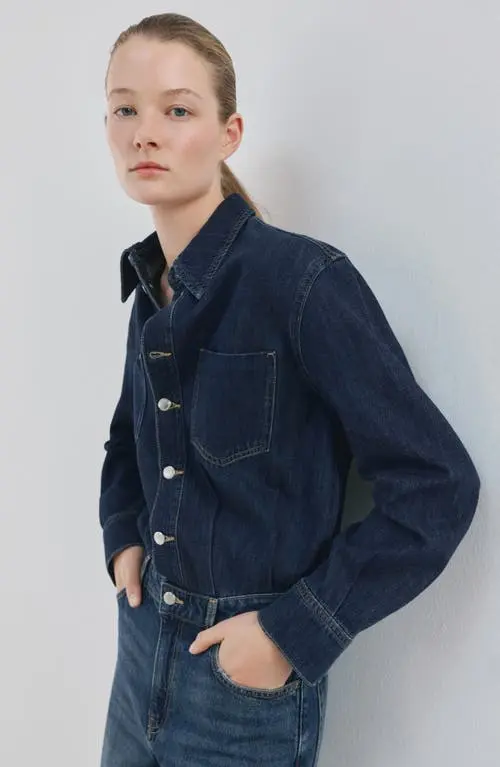 Mango Long Sleeve Wide Leg Denim Jumpsuit