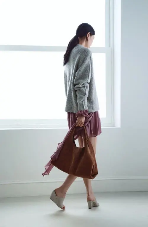 Mango Slouchy Leather Shoulder Bag - Brown