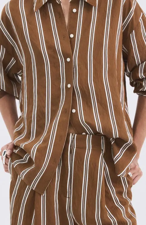 Mango Stripe Straight Button-up Shirt - Brown
