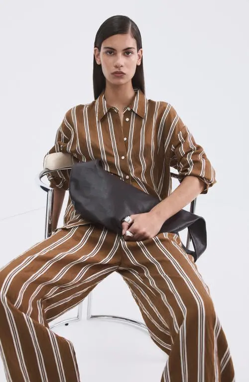 Mango Stripe Straight Button-up Shirt - Brown