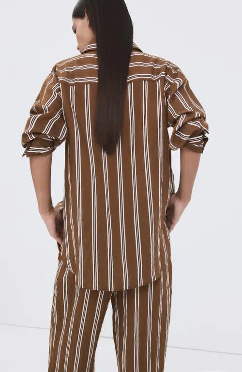 Mango Stripe Straight Button-up Shirt - Brown