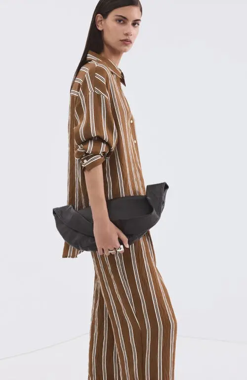 Mango Stripe Straight Button-up Shirt - Brown