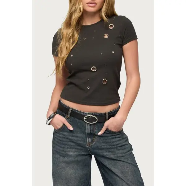 EDIKTED Aitana Grommet Studded T-shirt
