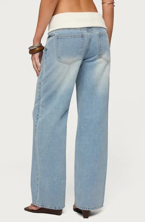 EDIKTED Knit Foldover Low Rise Baggy Jeans