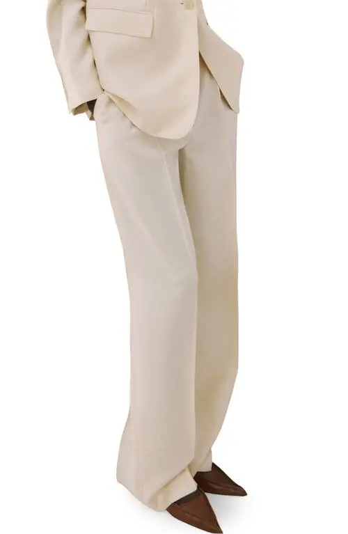 Mango Pleated Mid Rise Wide Leg Trousers - Ecru