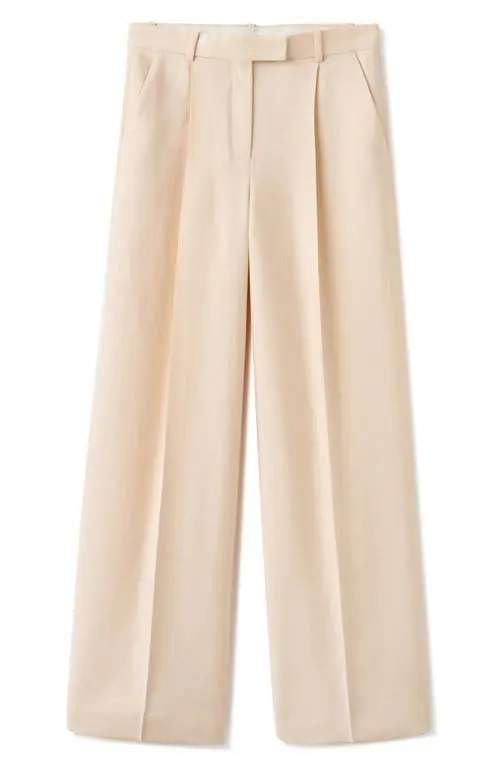 Mango Pleated Mid Rise Wide Leg Trousers - Ecru