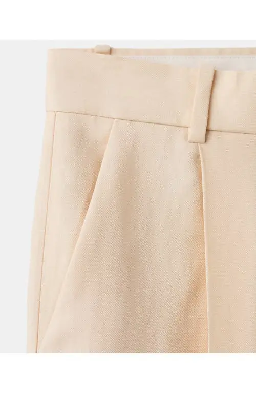 Mango Pleated Mid Rise Wide Leg Trousers - Ecru