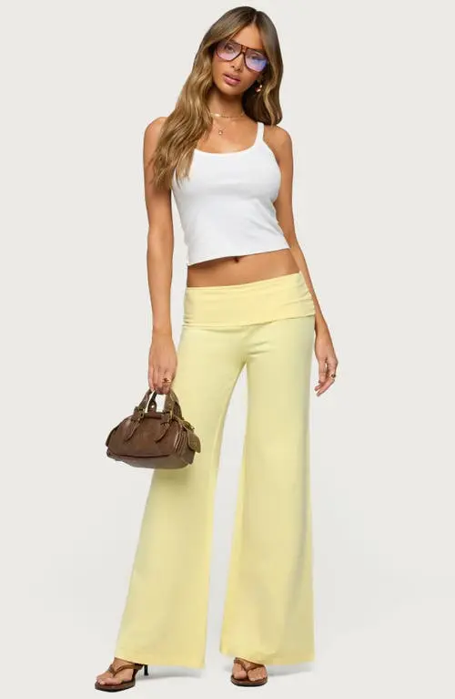 EDIKTED Wide Leg Foldover Pants - Yellow