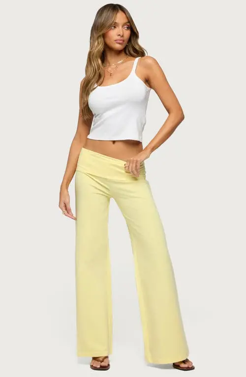 EDIKTED Wide Leg Foldover Pants - Yellow