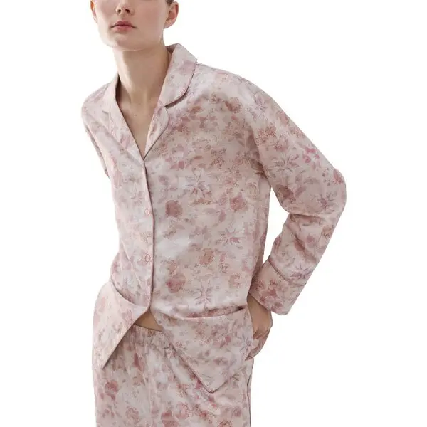 Mango Relaxed Fit Cotton Pajama Top - Pink