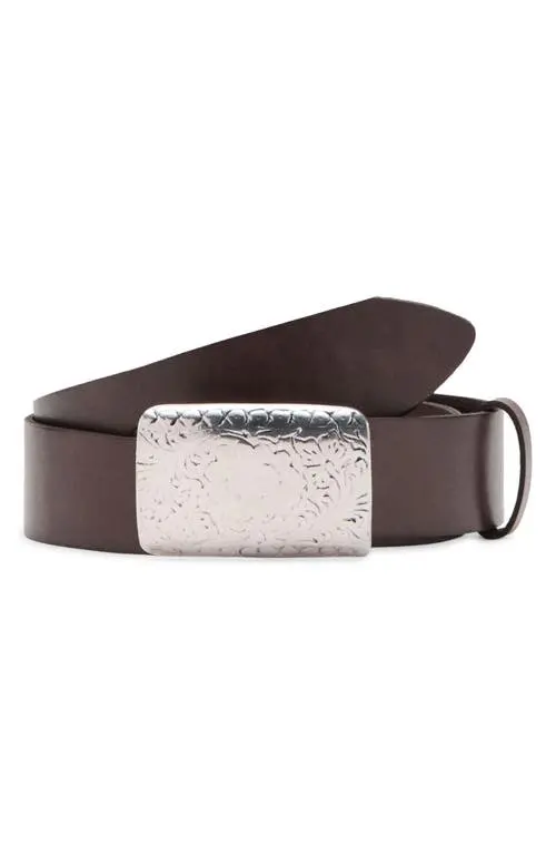 Mango Engraved Buckle Leather Belt - Chocolate