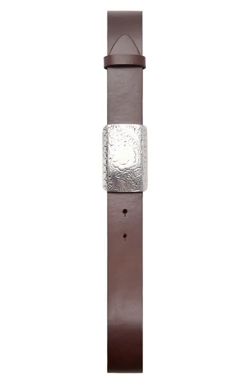 Mango Engraved Buckle Leather Belt
