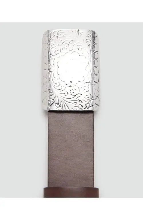 Mango Engraved Buckle Leather Belt