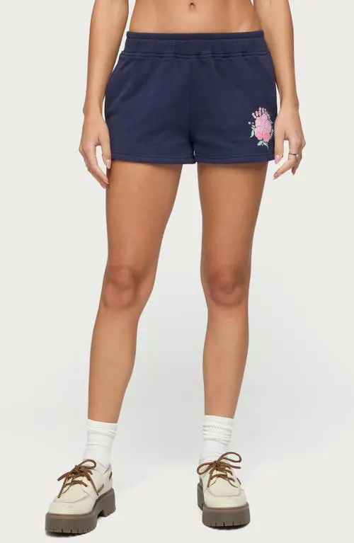 EDIKTED Bloom Sweat Shorts - Navy
