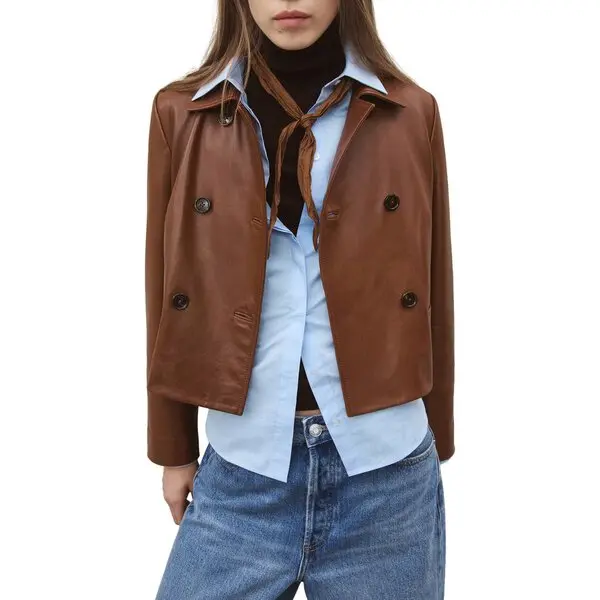 Mango Leather Double-breasted Jacket