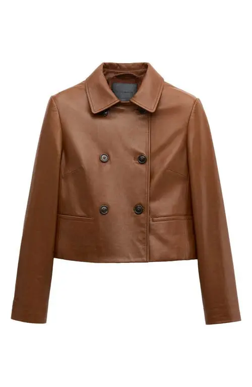 Mango Leather Double-breasted Jacket