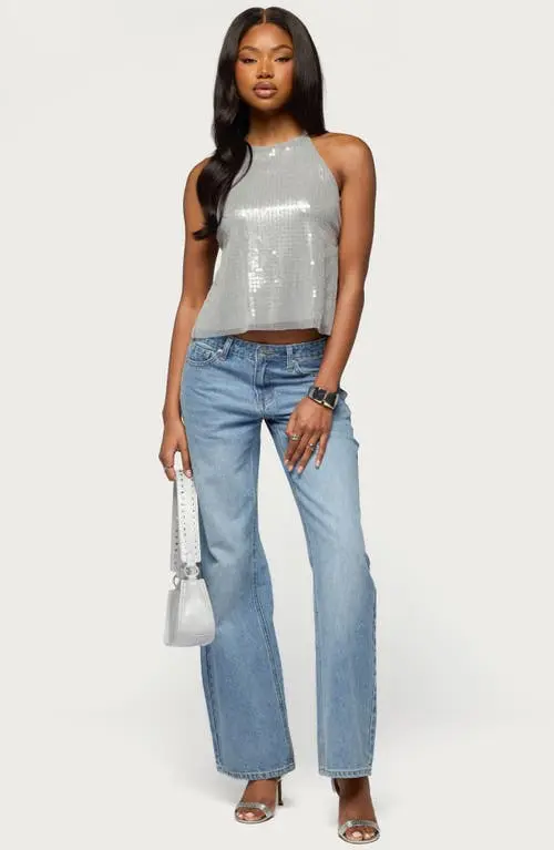 EDIKTED Sequin Open Back Halter Top