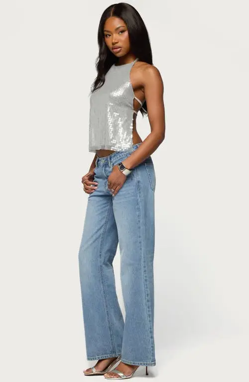 EDIKTED Sequin Open Back Halter Top
