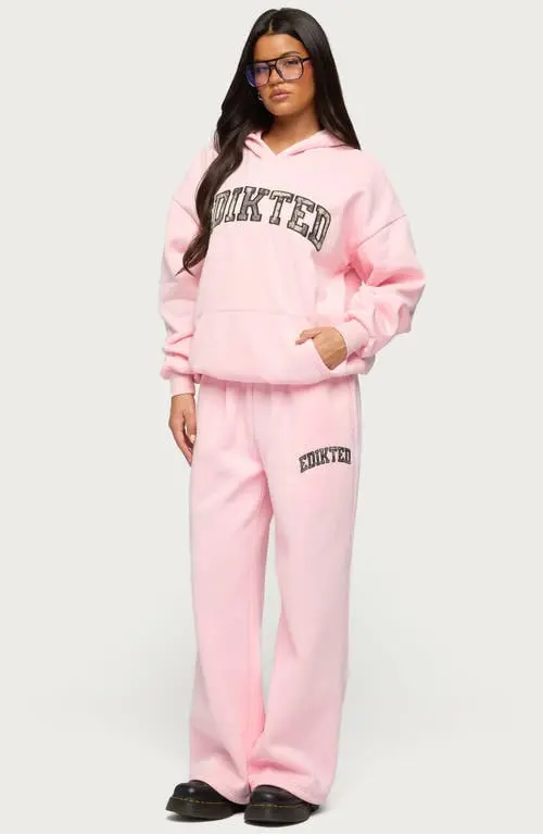EDIKTED Camo Logo Wide Leg Sweatpants - Light-pink