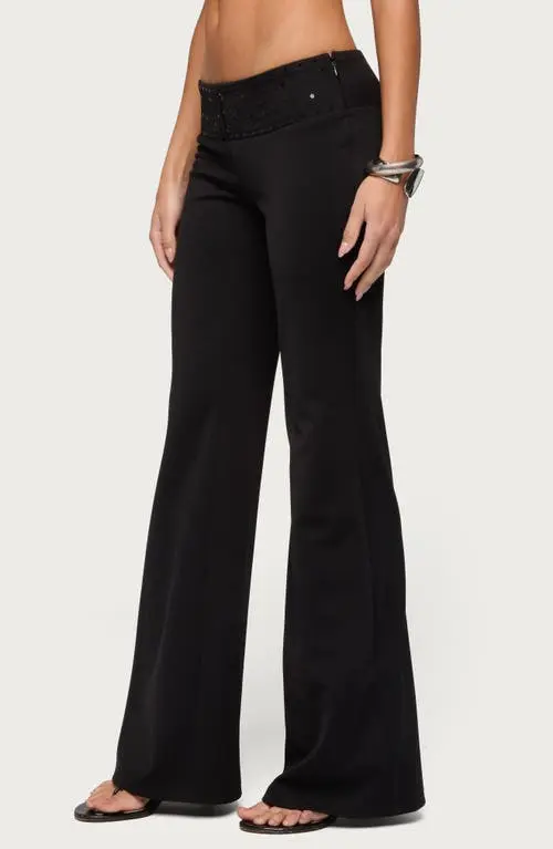 EDIKTED Sequin Waist Flare Pants