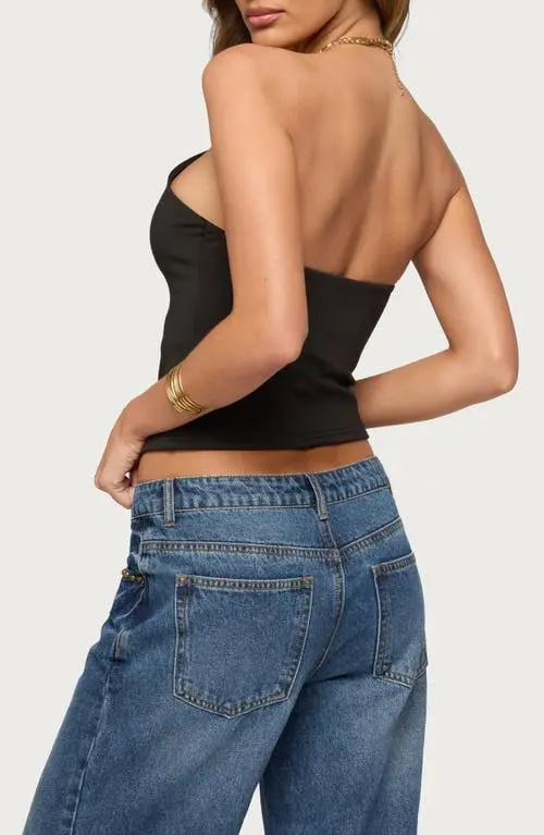 EDIKTED Beaded Strap Keyhole Halter Top