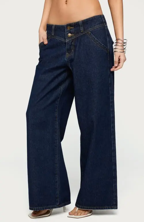 EDIKTED Meredith Low Rise Wide Leg Jeans - Blue