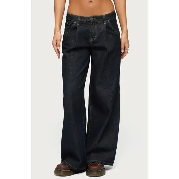 EDIKTED Pleated Low Rise Wide Leg Jeans