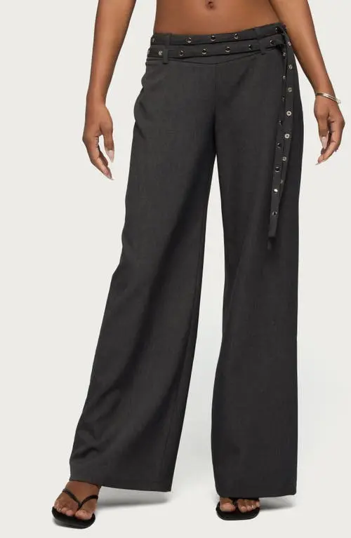 EDIKTED Low Rise Wide Leg Pants With Studded Belts