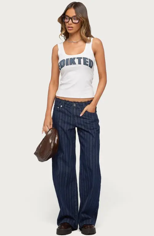 EDIKTED Stripe Lace Trim Low Rise Wide Leg Jeans